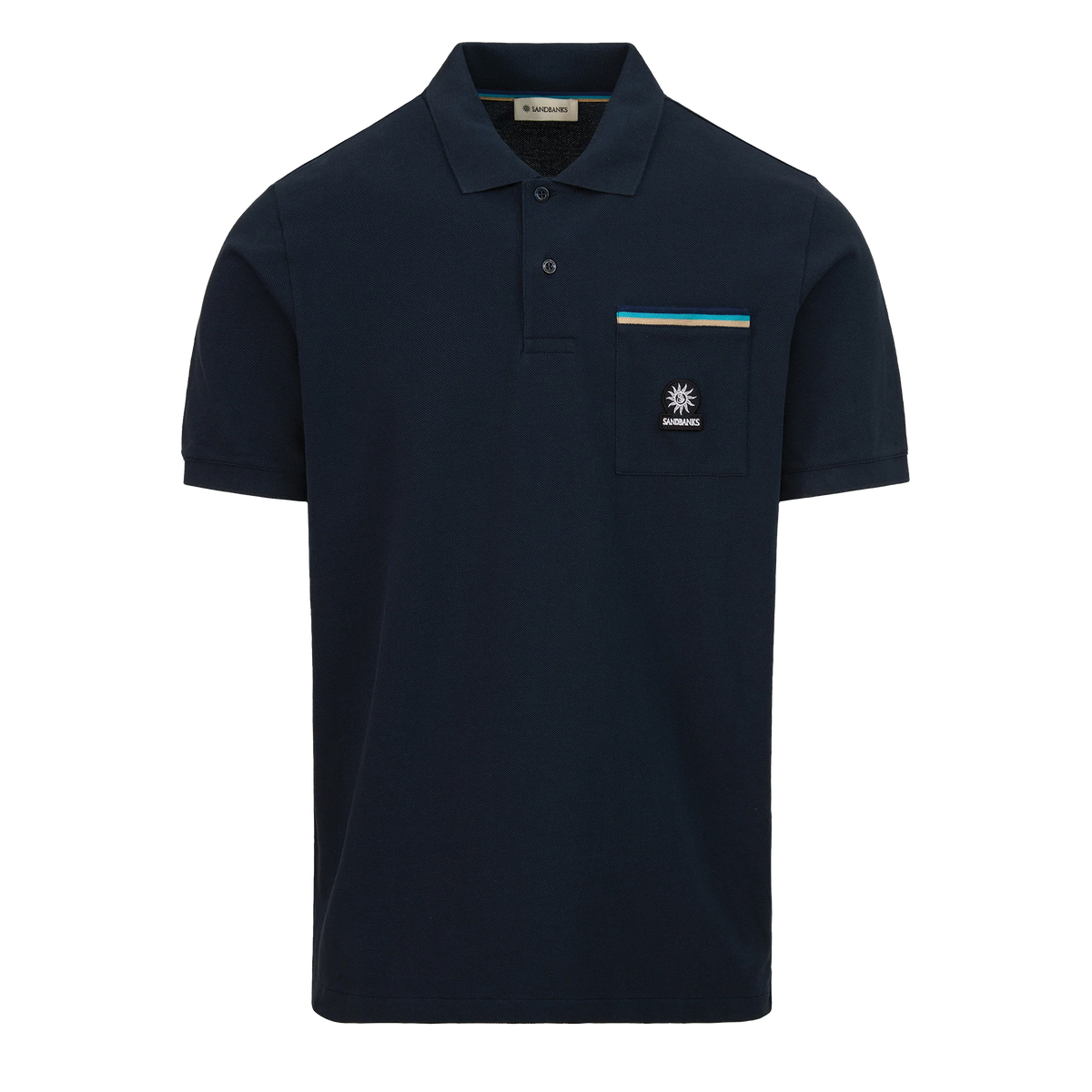 Sandbanks Tri-Colour Pocket Polo Shirt - Navy